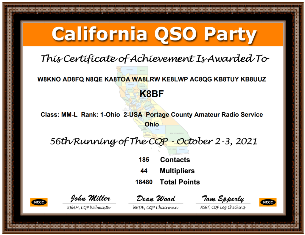 PCARS Awards & Recognitions | PCARS (K8BF)