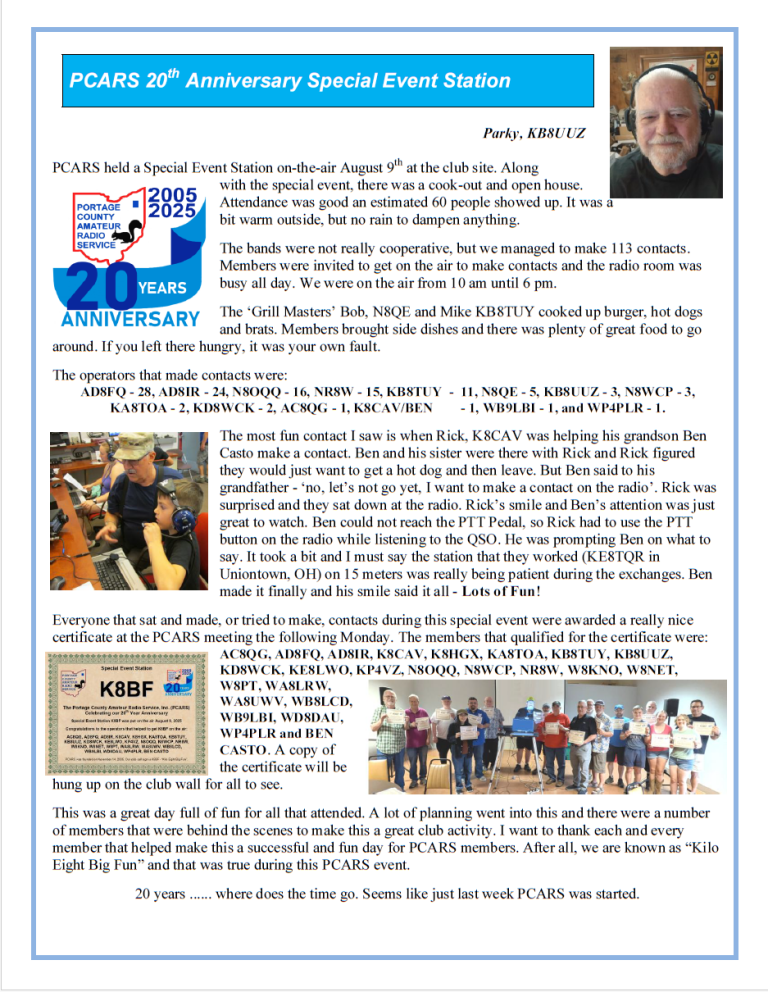 20 Year Anniversary | PCARS (K8BF)